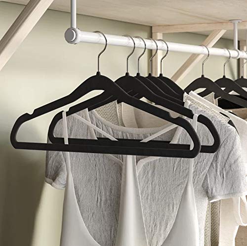 MLA Black Non Slip Velvet Felt Thin Hangers 50 Pack | Huggable Fabric for Suit Heavy Duty Clothes Pants