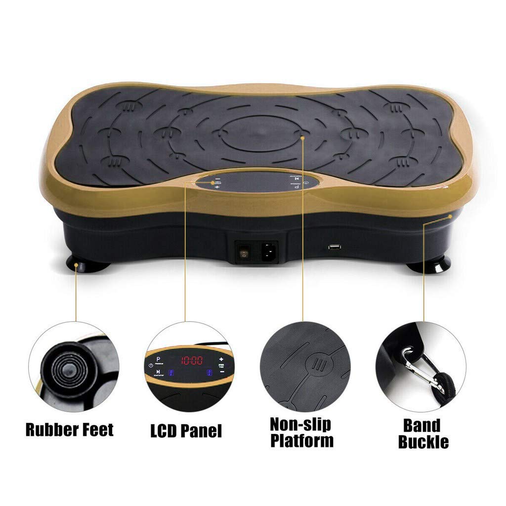 NJ508 Vibration Plate Exercise Machine - Whole Body Workout Vibration Fitness Platform w/Loop Bands - Home Training Equipment for Weight Loss & Toning (Glod)