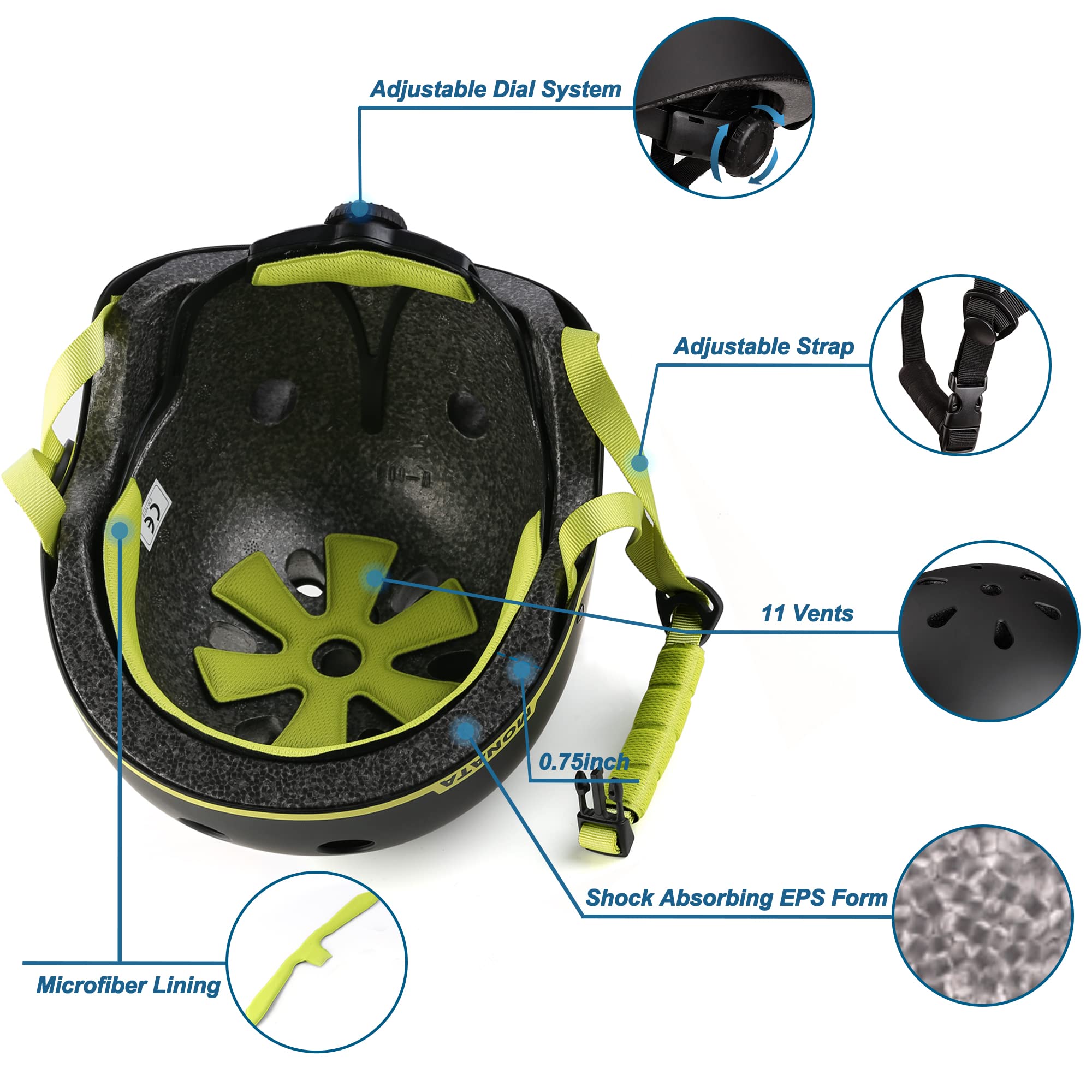 MONATA Skateboard Bike Helmet, Skate Scooter Helmet for Youth Adults Teens, Multisport Roller Skating Skateboarding Cycling Scooter Longboarding Rollerblading