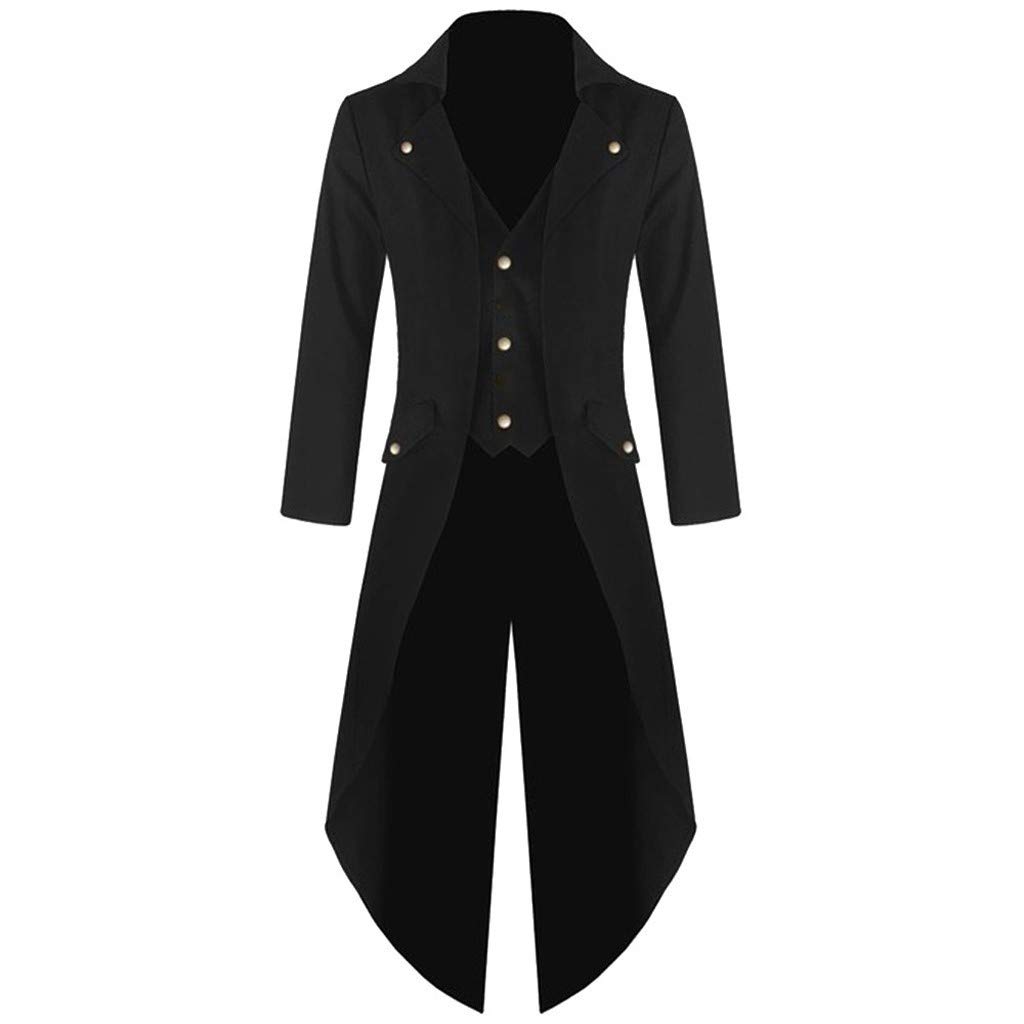 Men's Coat Tailcoat Jacket Gothic Frock Top Uniform Costume Praty Outwear Black