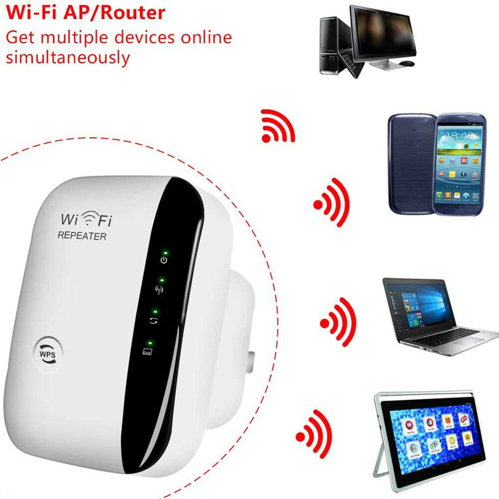 WiFi Extender Signal Booster Up,Wireless Internet Repeater, Amplifier Repeater with Ethernet Port White 11.2x10x6.8cm