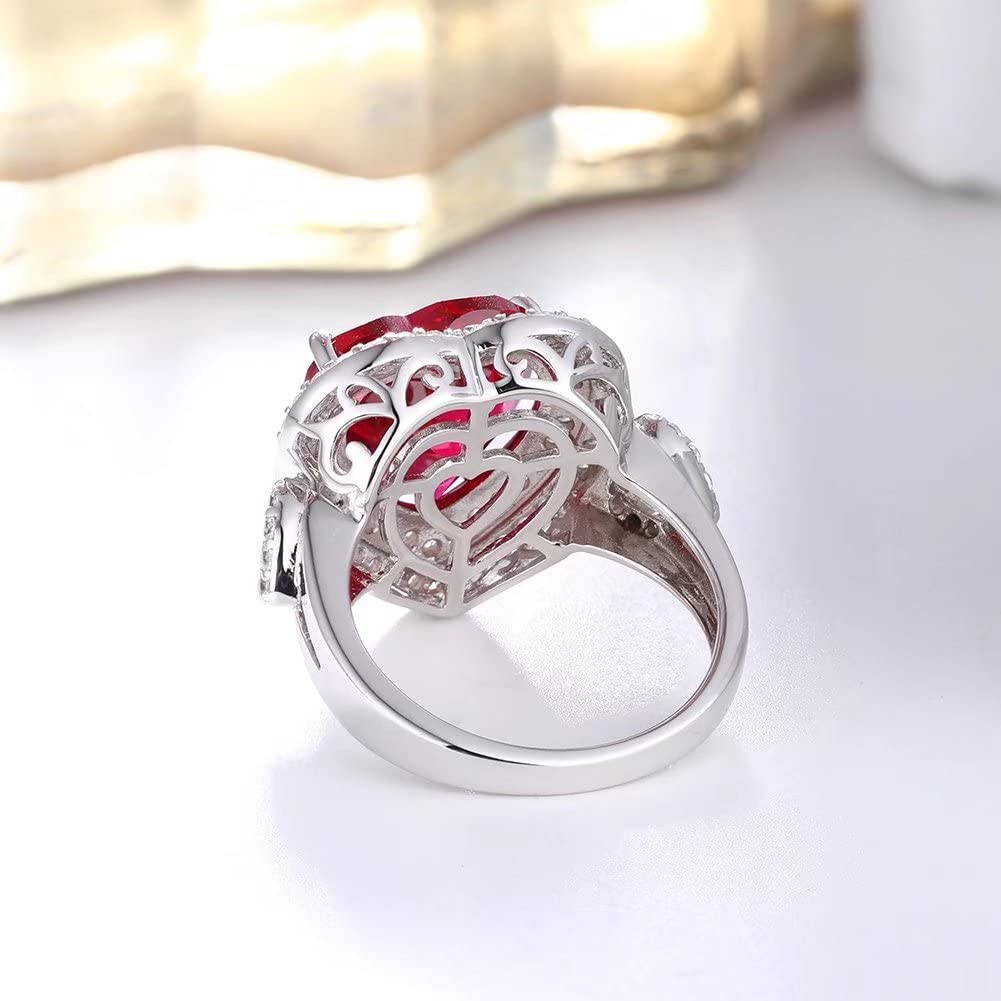 supermodel Created Ruby Created White Sapphire Heart Gemstone Rings 925 Sterling Silver Handmade Gem Ring Mother Gift for Women Size 8