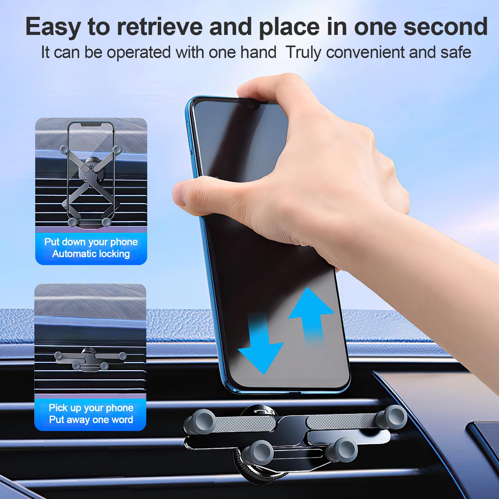 Rednow Car Vent Phone Mount,Invisible Rotatable Air Vent Mount Car Phone Holder 360°Anti-Shake Universal Phone Mount,Car Dashboard & Never Blocking Air Vent Clip Cell Phone Holder for Car (Black)