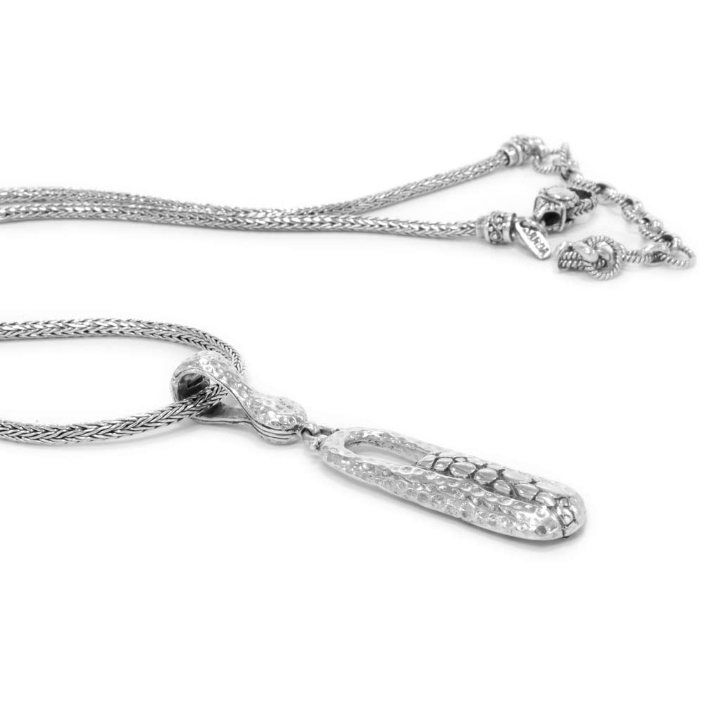 SARDA - .925 Sterling Silver 2-1/2" x 1/2" Watermark Pattern & Hammered Finish Long Drop Enhancer Pendant - Handmade by Bali Artisans