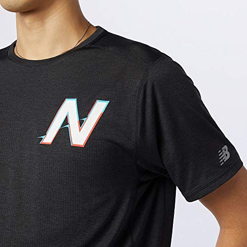 New Balance Men's Impact Run Short Sleeve, Black/Wave Blue, Large