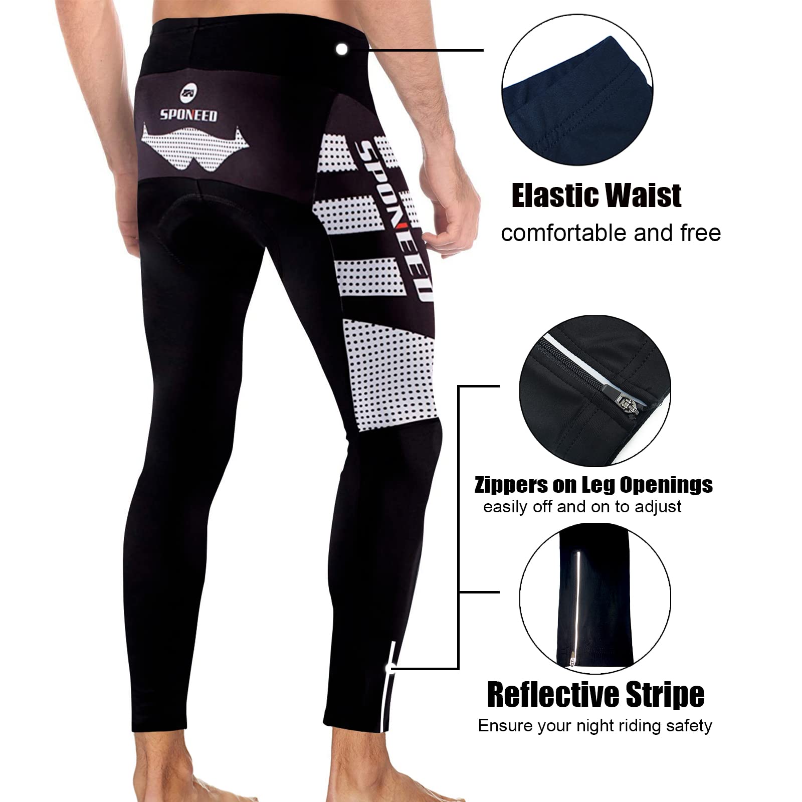 sponeed Cycling Padded Pants Men Stretchy Bicycle Bottoms for MTB Road Biking White XL
