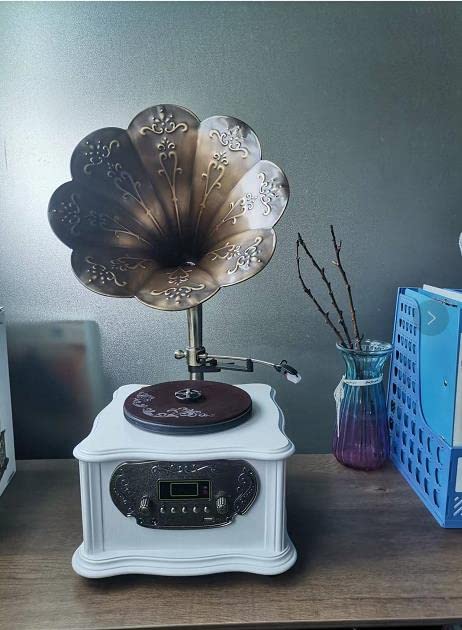Phonograph Turntable Wireless Speaker, with Aux-in, FM Radio, USB Port for Flash Drive, Wooden Gramophone Vintage Retro Style (Wood)