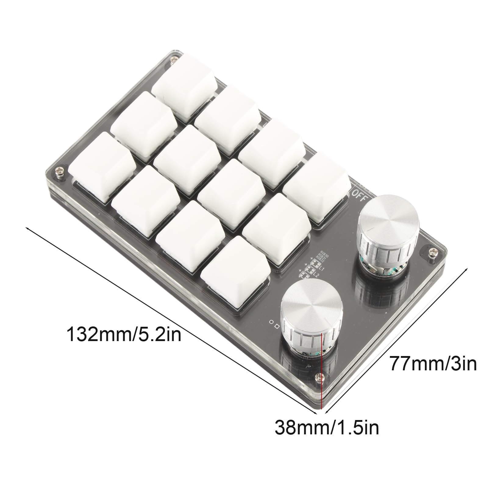 SUCIE One Handed Programmable Macro Keyboard, 12 Key RGB Mini Gaming Keyboard with 2 Knobs, DIY Multifunctional Shortcut Keypad Macro Keys PBT Keycaps for PC Computer Office(White)