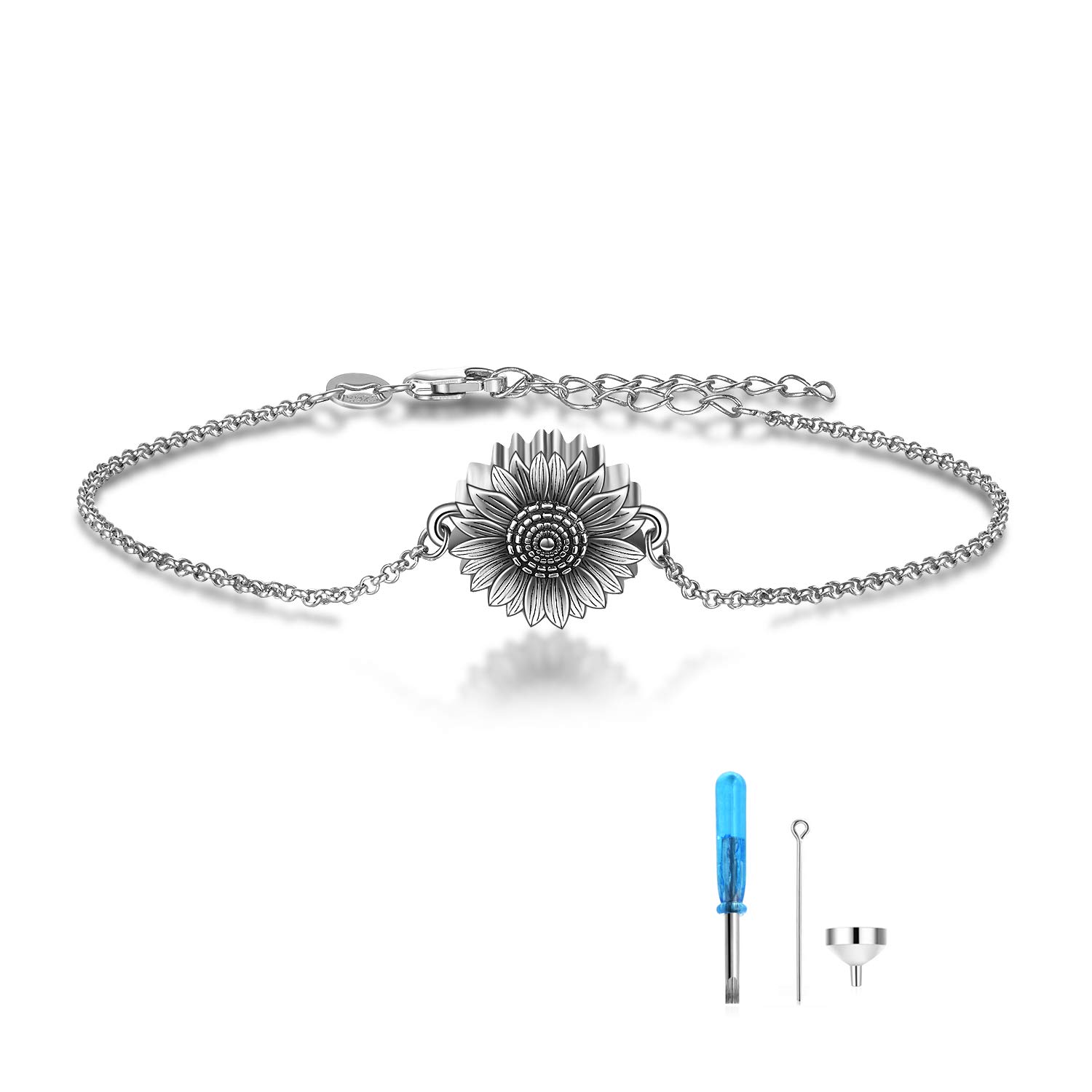 ONEFINITY Sunflower Urn Bracelet for Ashes 925 Sterling Silver Sunflower Cremation Keepsake Pendant Locket Bracelet for Women Mom