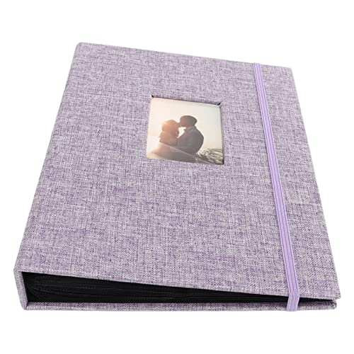 Photo Album, Hemp Woven Cotton Shell, Delicate Photo Album, 208 Pockets, Fine Workmanship, Mini for Gift (Purple)