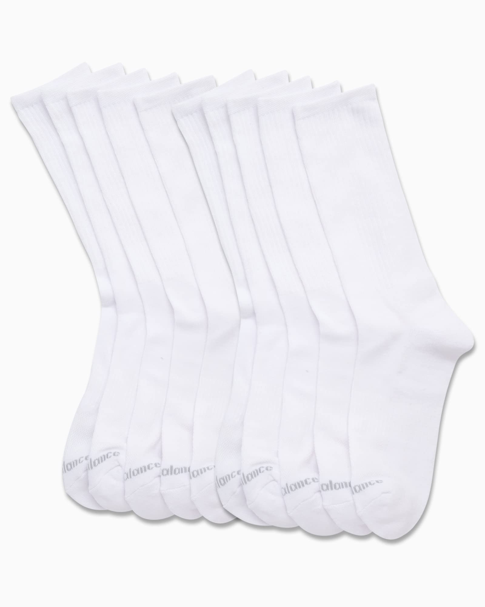 New Balance Men's Athletic Arch Compression Cushion Comfort Crew Socks (10 Pack), Size 6-12.5, White