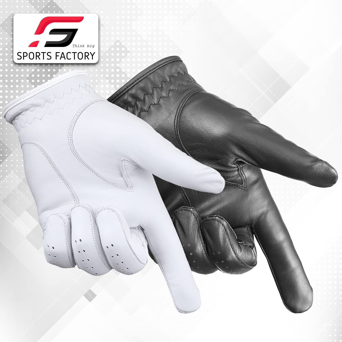 Sports Factory -2 Piece Single Left Hand Golf Unisex Premium Leather Golf Glove - Color Black & White (Black & White, Small)