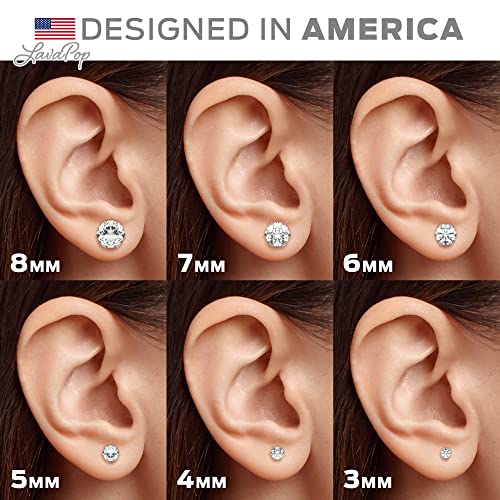 Set of 6 Cubic Zirconia Stud Earrings, Hypoallergenic Stainless Steel CZ Earrings (8-3 mm, Silver)