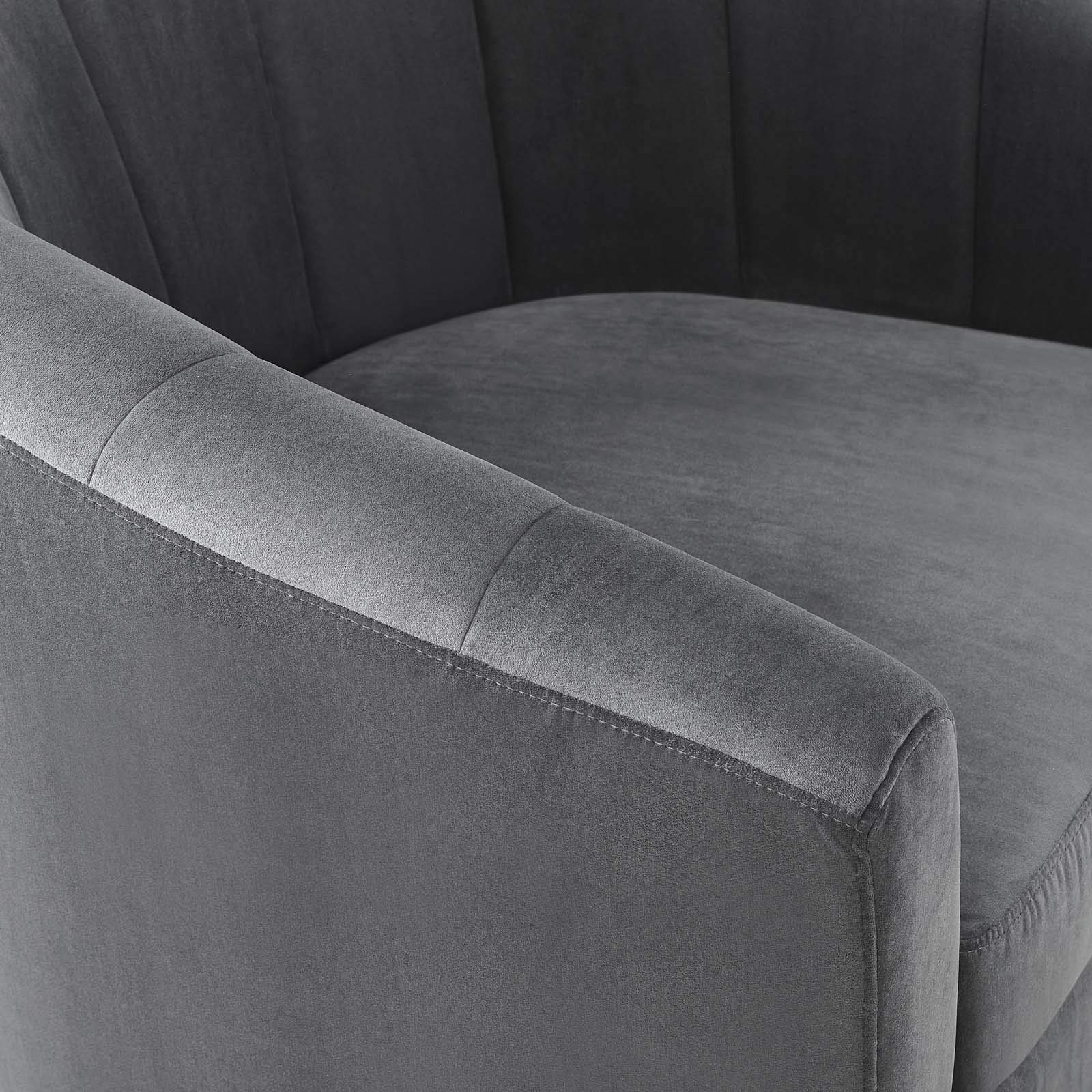 Modway Prospect Channel Tufted Performance Velvet Swivel Armchair in Charcoal