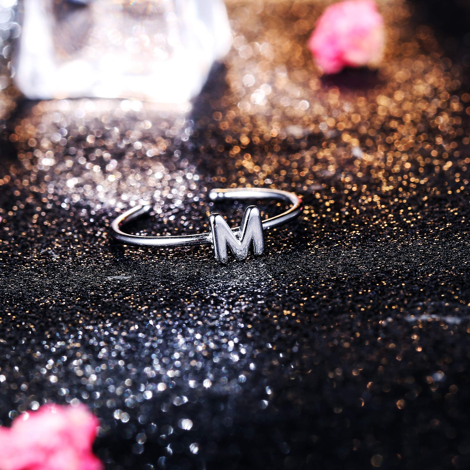 MILACOLATO Sterling Silver Initial Ring for Women Minimalist Letter Ring Charm Stackable Band Adjustable Knuckle Rings