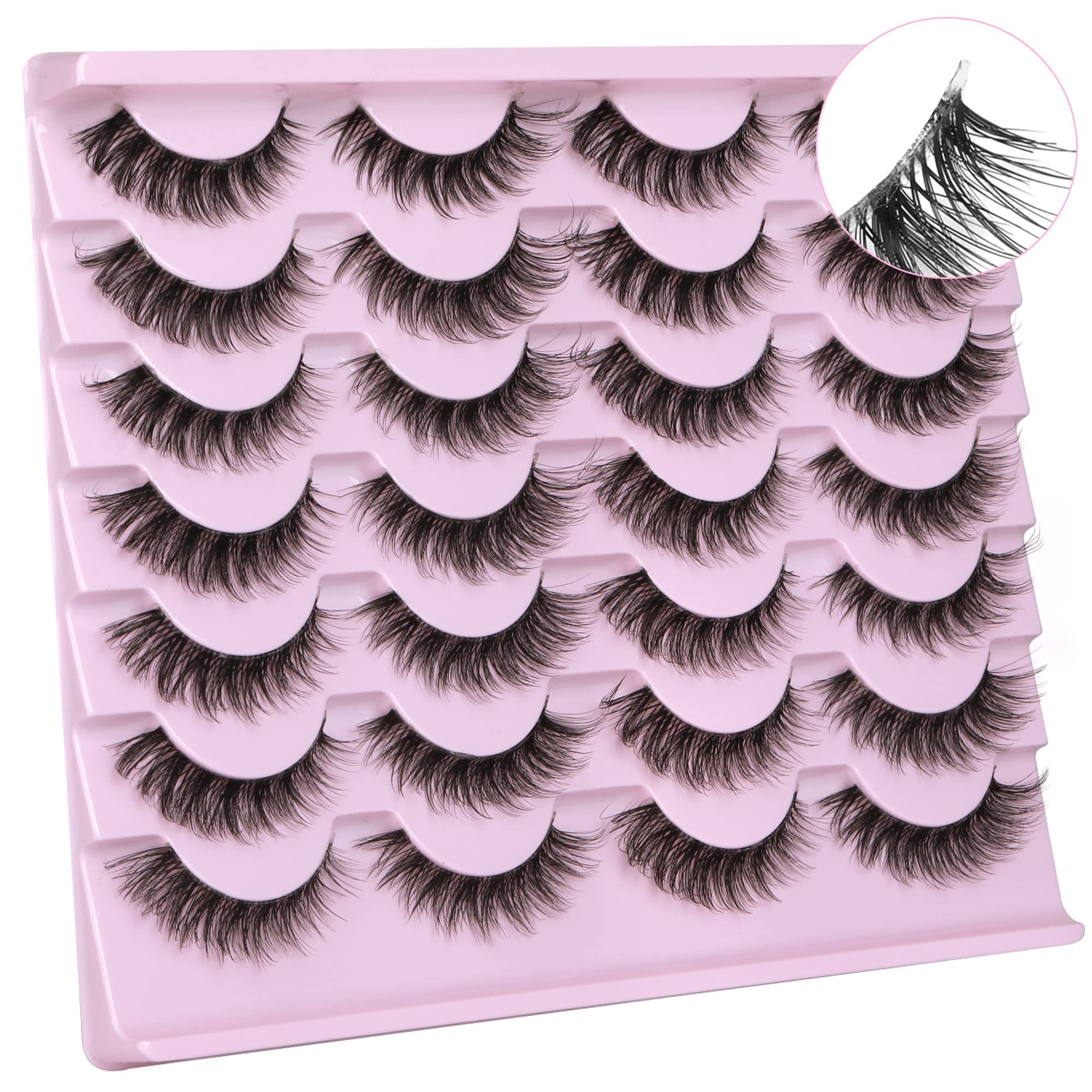 Newcally Lashes Mink False Eyelashes Natural Look Wispy Clear lash Band Fake Eyelashes Fluffy 3D Curly Strip Volume Cat Eye Lashes Pack 14 Pairs
