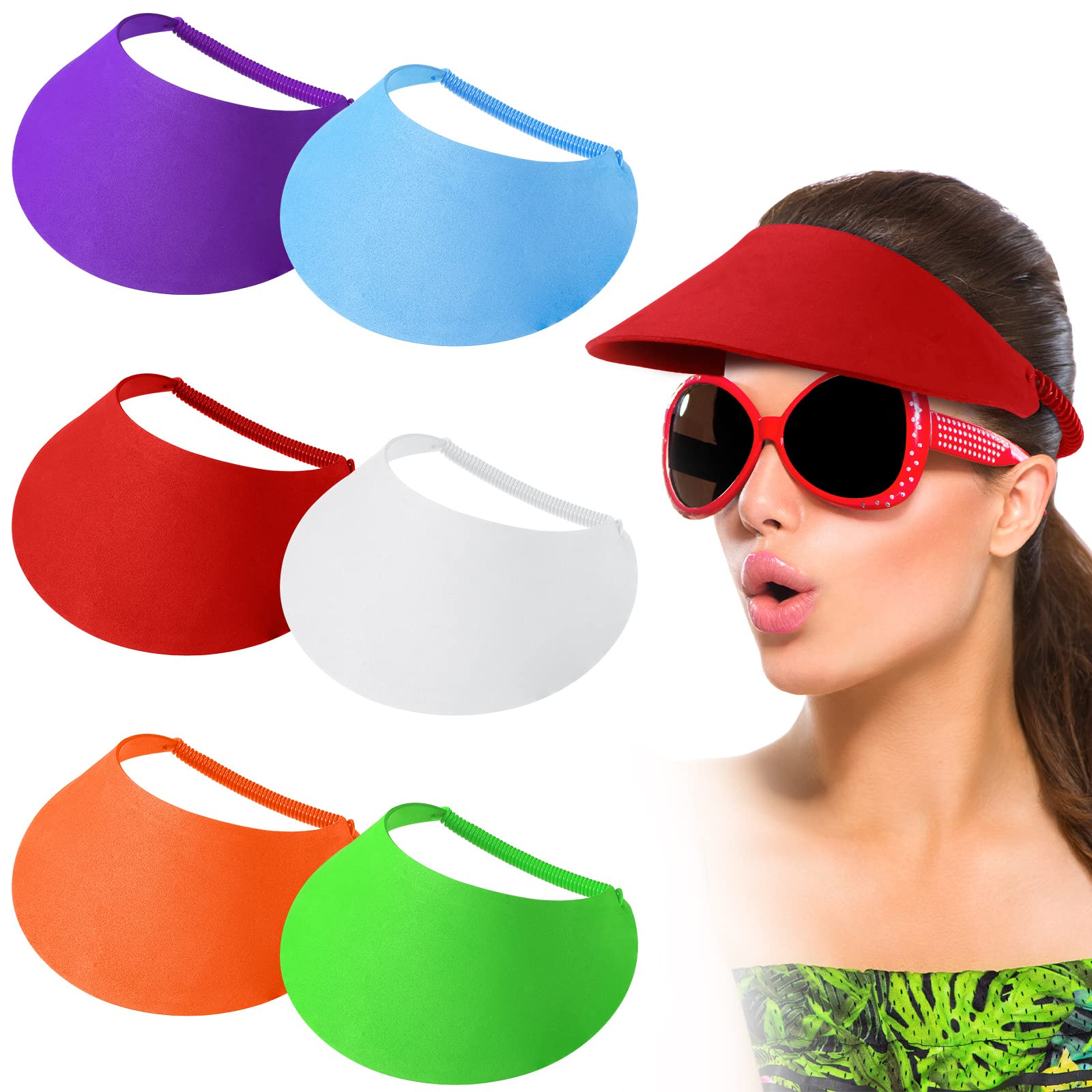 Sun Visors for Women Solid String Sun Visor Hat Fabric Foam Adjustable Soft Visors Women Golf Tennis Visor for Sports (Red, White, Orange, Light Green, Purple, Blue)