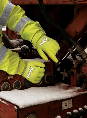 MCR Safety Ninja® Ice Hi-Visibility 15 Gauge Nylon Insulated Cold Weather Gloves, Acrylic Terry Inner, 3/4 HPT Coating, Yellow, Large , 1-Pair