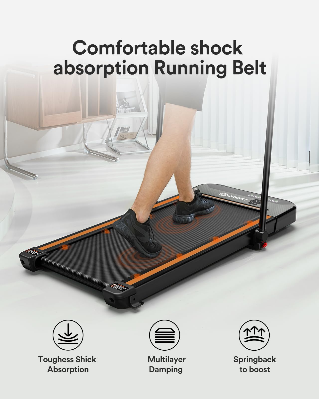 UREVO Under Desk Treadmills, 2.5HP Folding Treadmill with Dual LED Display & Remote, 2 in 1 Treadmills for Home Office, Walking Pad Treadmill 265 lbs Weight Capacity