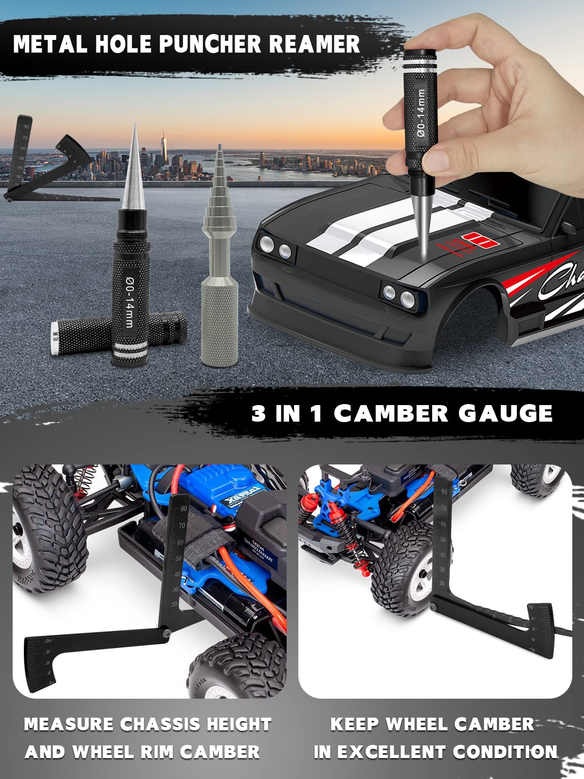 OGRC Tool Kit - Screwdriver Set (Flat, Phillips, Hex) RC Work Stand, 522PCS Screw Kit, Pliers Set, Body Reamer, Wrench, Tray, Repair Tools for RC Car Boat Quadcopter Helicopter β 26pcs (Black)