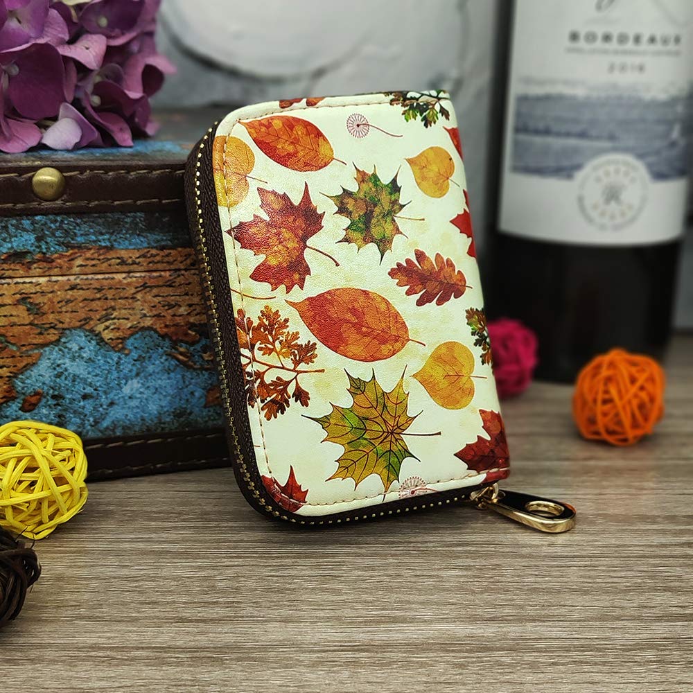 MOYYO RFID Credit Card Holder Case Leather Printed Zipper Card Case Wallet for Women Girls