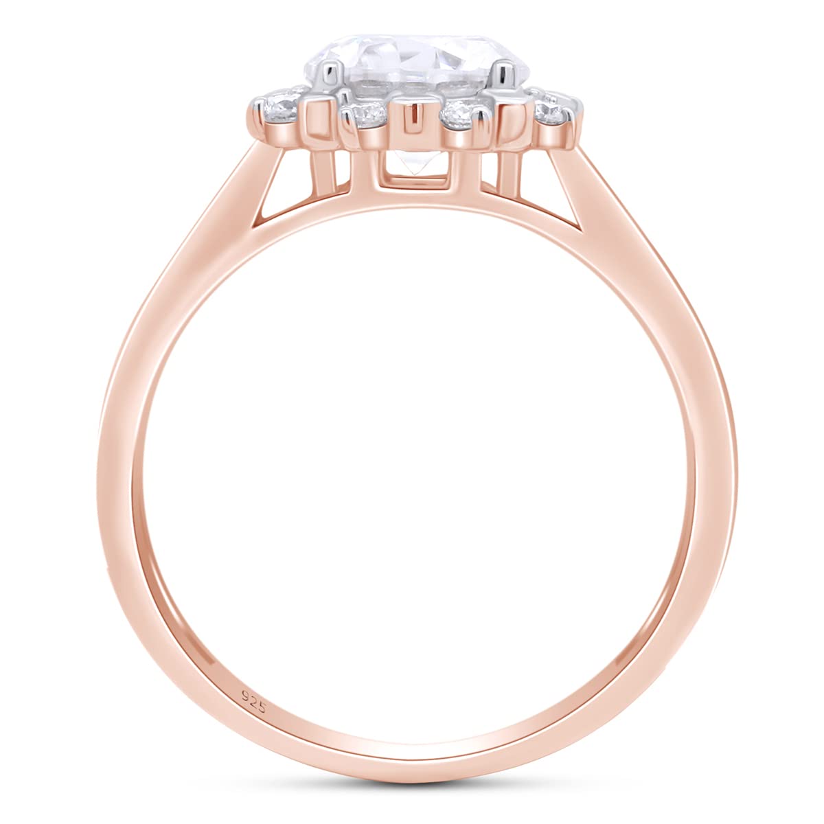 SAVEARTH DIAMONDS Round Cut Lab Created Moissanite Diamond Flower Solitaire Halo Engagement Ring In 14K Rose Gold Over Sterling Silver Jewelry For Women (1.40 Cttw) Ring Size -5.5