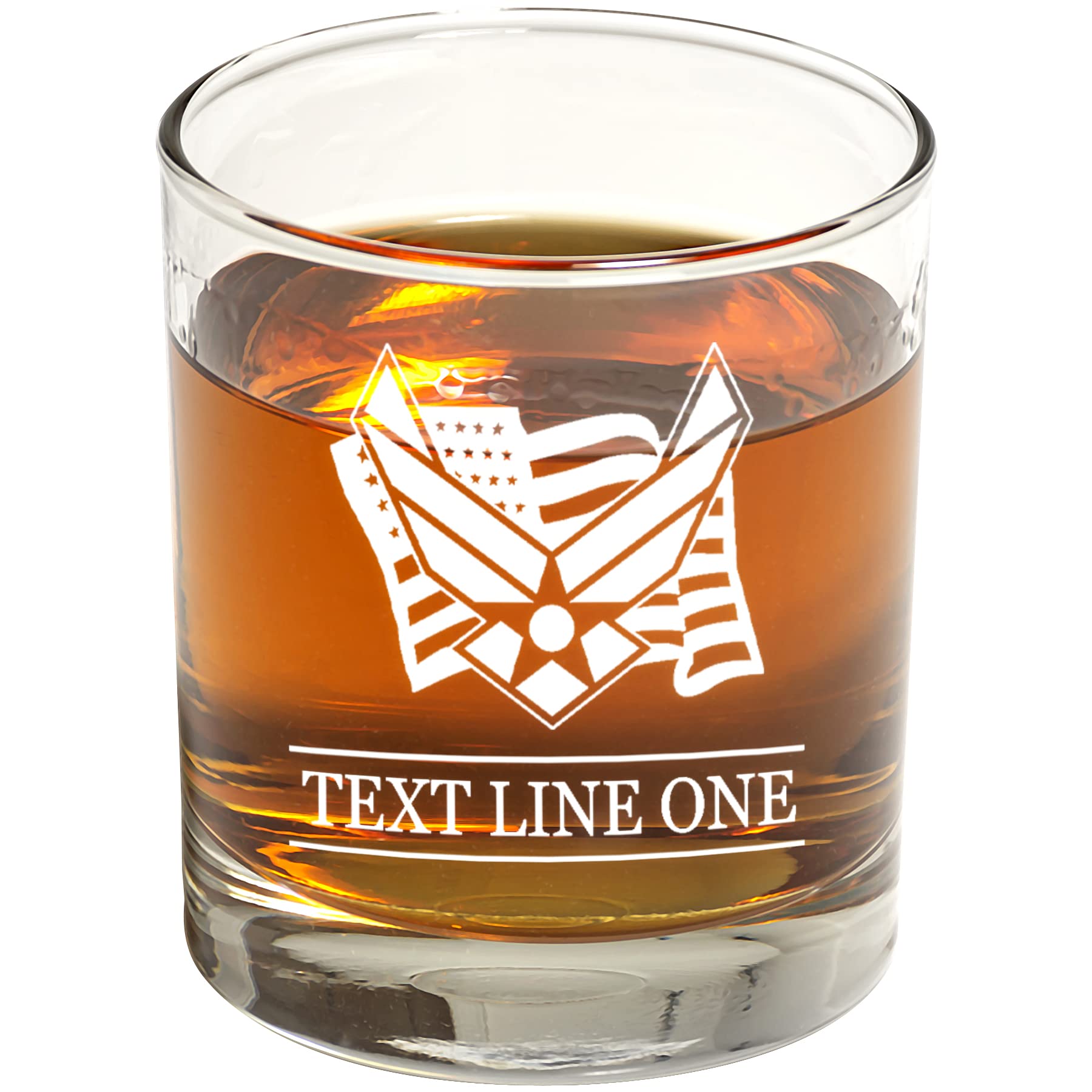 US Air Force Whiskey Glass (Set of Two) – Air Force Engraved Exquisite Whiskey Glass - Present for Whiskey Lovers - USAF Veteran Gift for Retirement, Graduation, Birthday – Air Force Barware