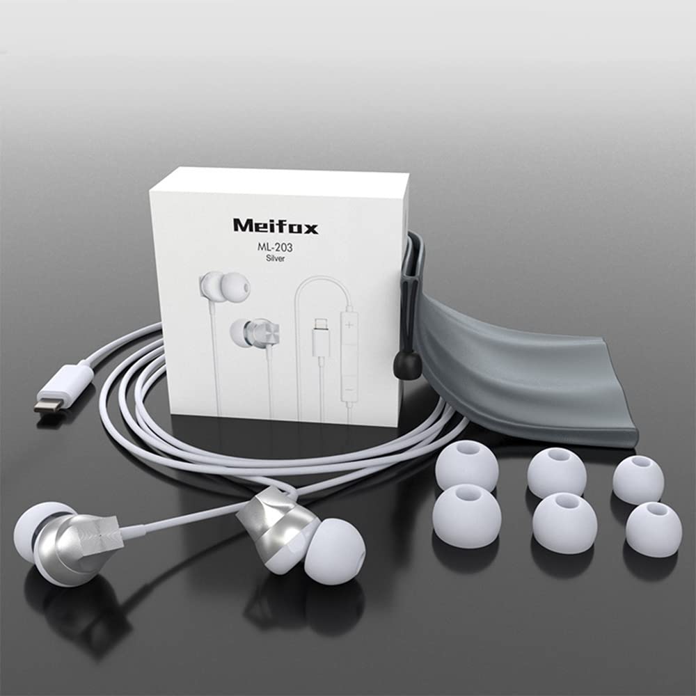 Meifox Lightning Earbuds for iPhone, Quad Dynamic Noise Reduction Driver Earphones, MFi Certified Wired Earbuds with Microphones, Headphones for iPhone 13/12/11/11 Pro/Max/X/XS Max/XR/8/7 (Silvery)