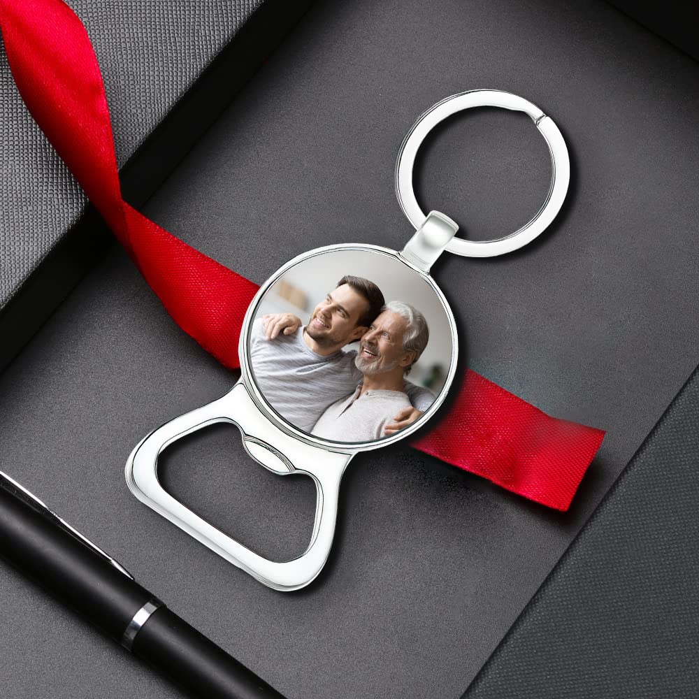 VEELU Custom Photo bottle opener keychain Engraved Photo Key chain For Dad Family Gifts With Bottle Opener
