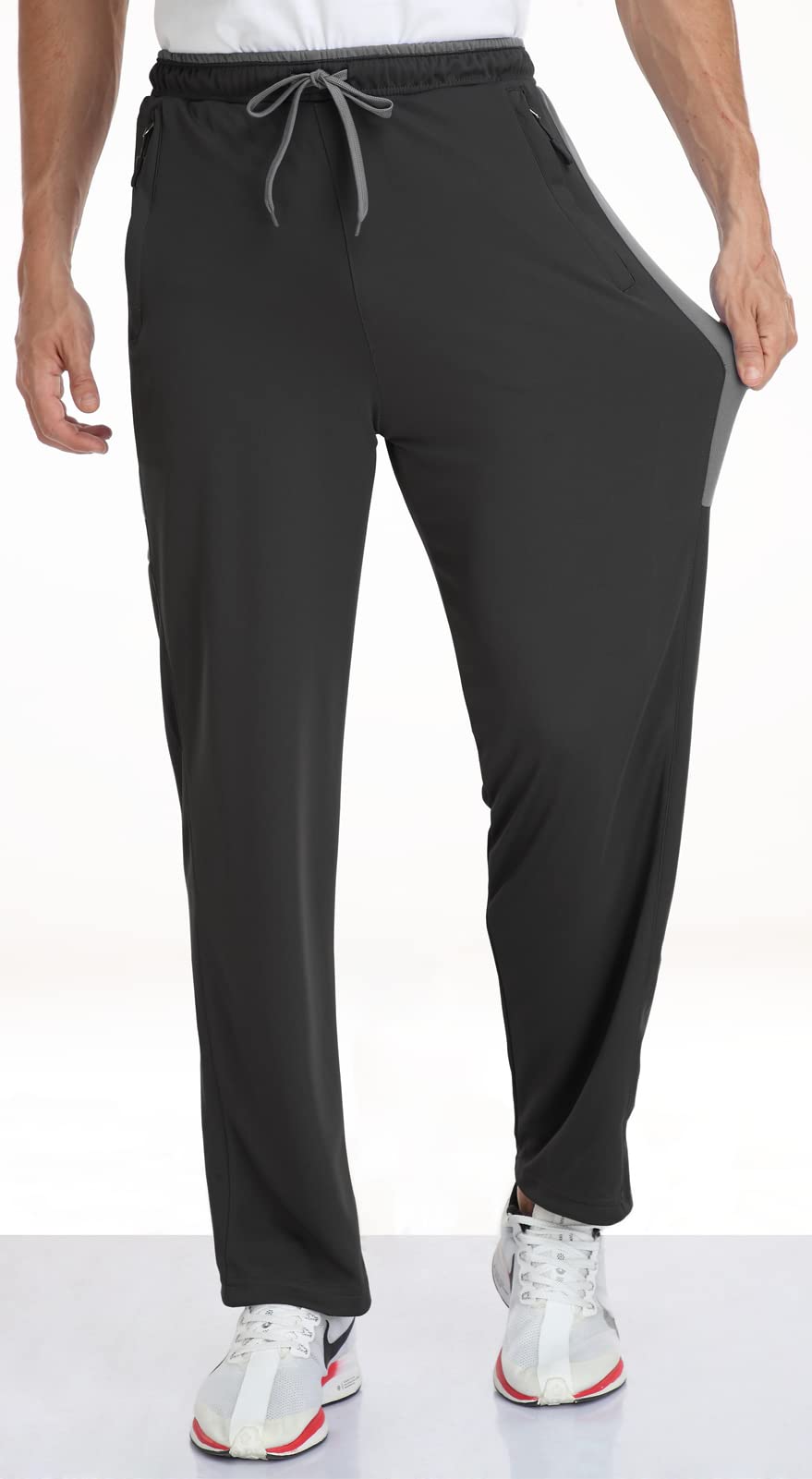SPOSULEI Men's Summer Lightweight Pants Outdoor Breathable Athletic Workout Running Sports Sweatpants with Zipper Pockets Black