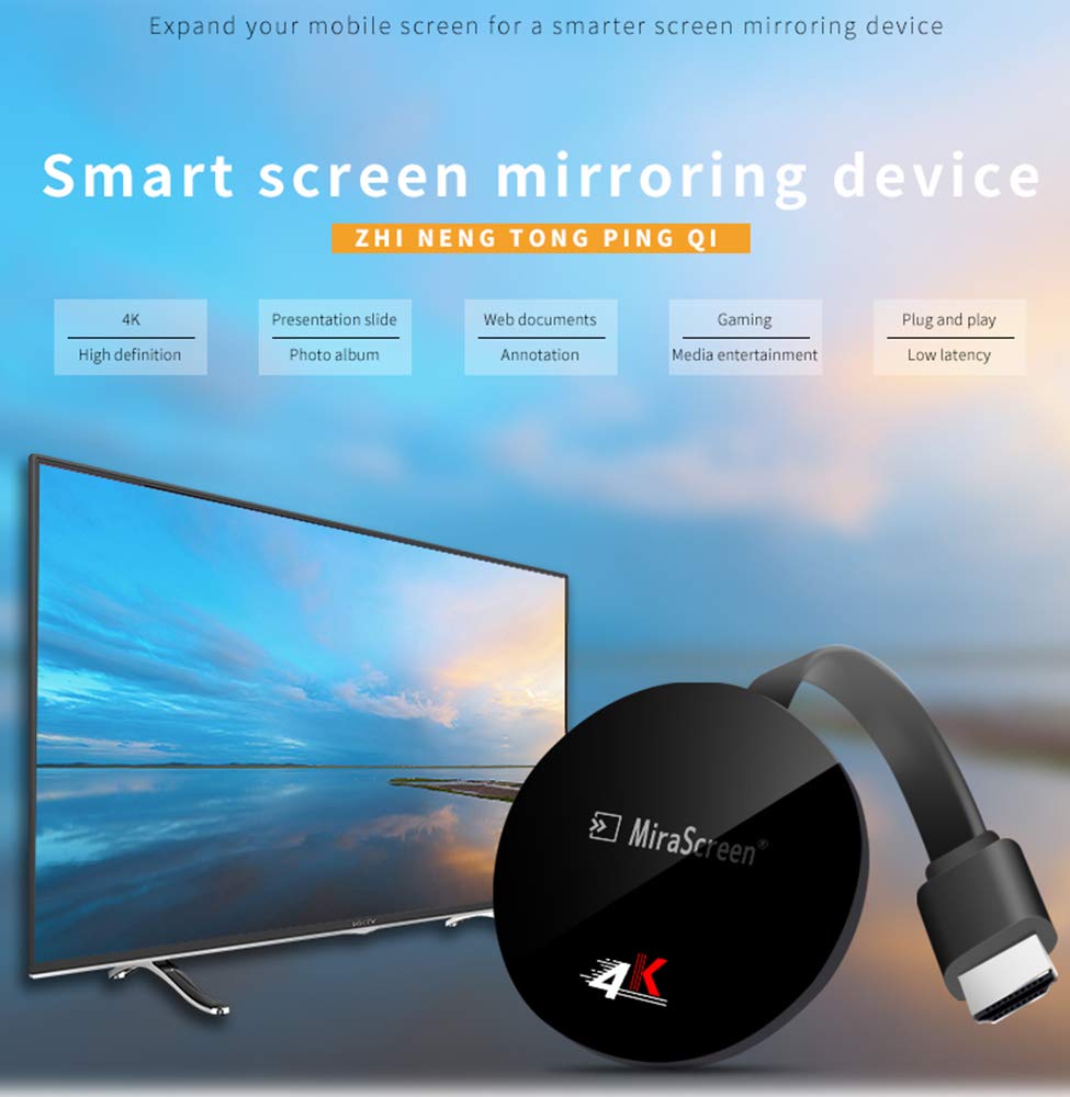 MiraScreen G7 Plus Miracast Dongle for TV 4K Wireless HDMI Display Adapter Streaming Smartphone/Tablet/PC to TV/Projector/Car Display via Airplay Miracast DLNA