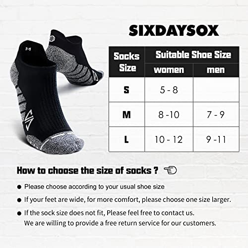 SIXDAYSIX Womens Ankle Socks 6 Pairs Black Low Cut Athletic Running Sock 10-13