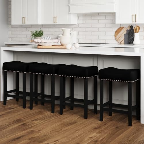 Nathan James Hylie Nailhead Wood Pub-Height Kitchen Counter Bar Stool, 24", Black