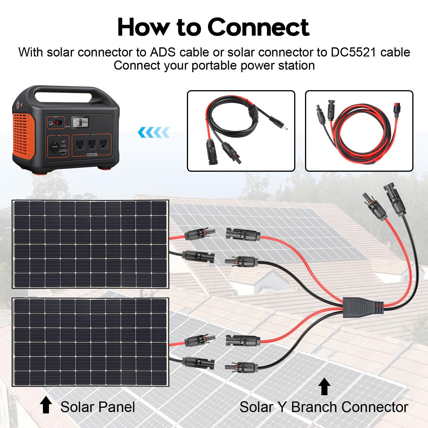 PAEKQ 2-in-1 Solar Y Branch Connectors Parallel Adapter Cable Solar Panel Connector Extension Cable 1 to 2 Splitter Solar with Male/Female Plug for RV Solar Panels Solar Generator(17.7 Inch)