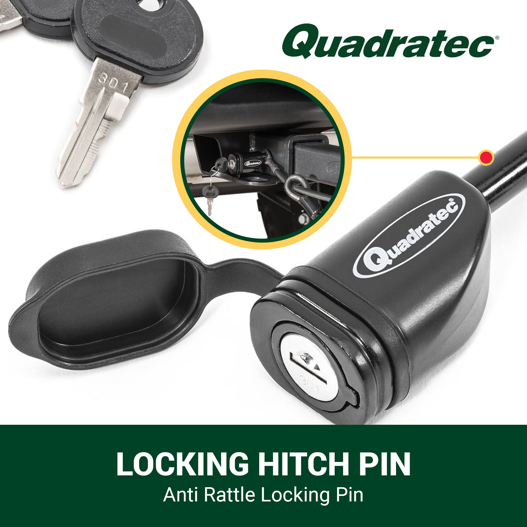 Quadratec 12' Locking Bike Cable with Threaded Hitch Pin Lock - Lock Set for Hitch Mount Bike Racks - Secures Bicycle Rack to Vehicle - Prevents Theft - Includes 2 Keys - Lock Your Bikes to Vehicle