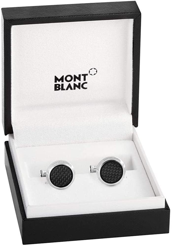 Montblanc gemelli rotondi Extreme 2.0 in acciaio con inserto lavorato effetto carbonio 124295