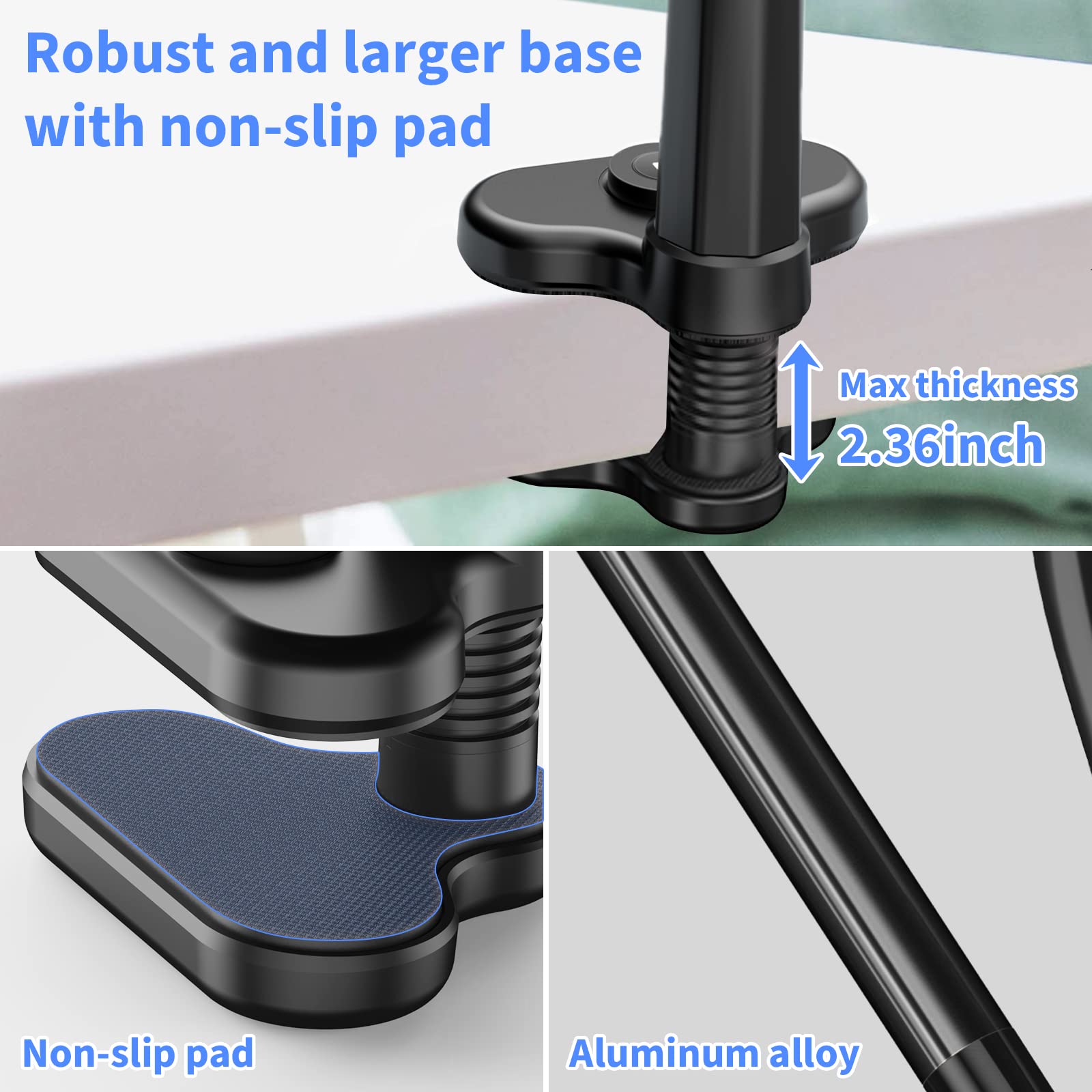 UHIKY 4.6"-11" Phone & Tablet Bed Holder with Wireless Remote,gooseneck Cellphone Stand,Flexible Overhead Mount clamp Clip for Desk Bedside headboard, Recording Filming, for iPhone/iPad/Tablet/Kindle