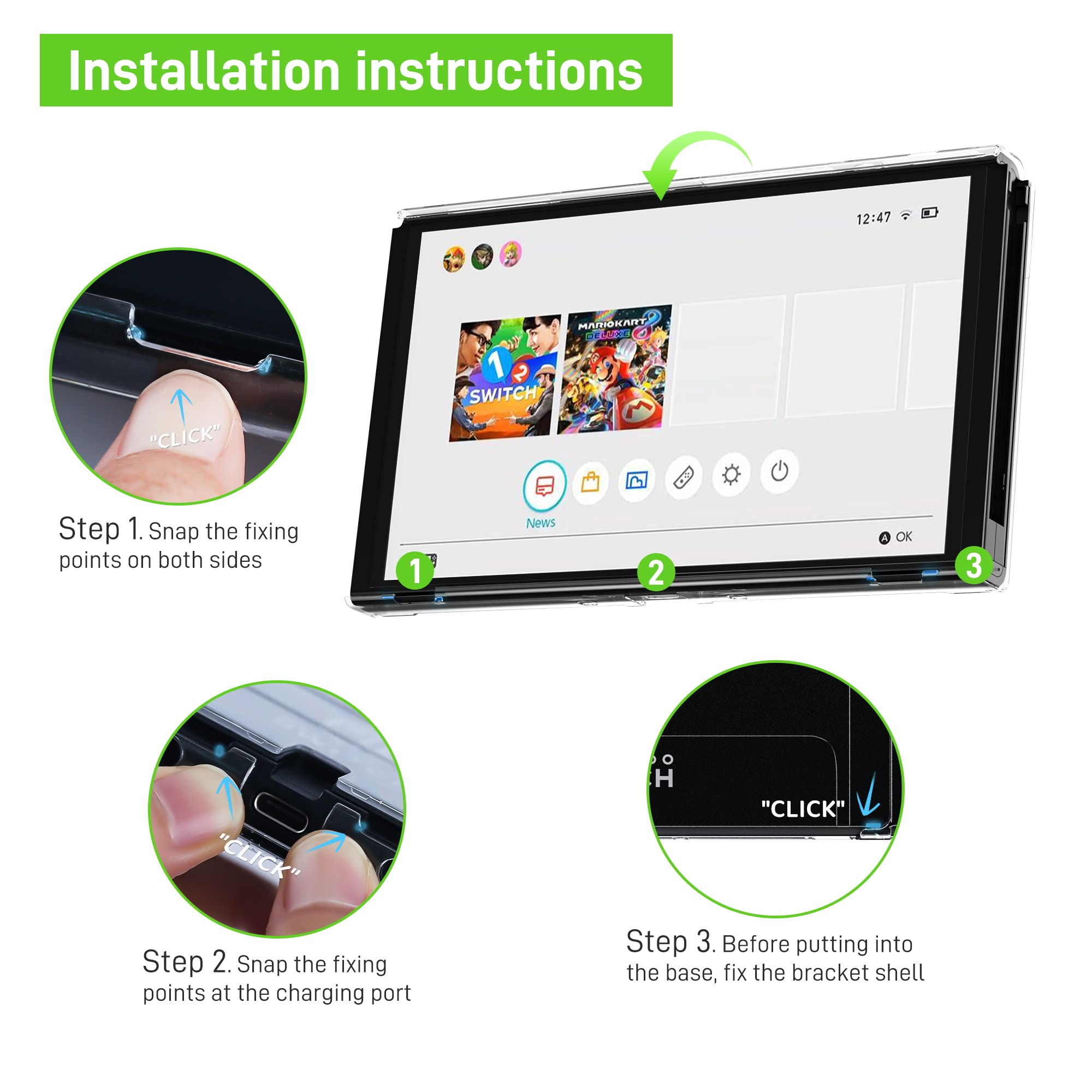 RHOTALL Clear Cover Case Compatible with Nintendo Switch OLED, Transparent Shell with Cute Pattern Design for Switch OLED Console, Comfort Grip Shell for Joycon Controller - Bamboo and Panda