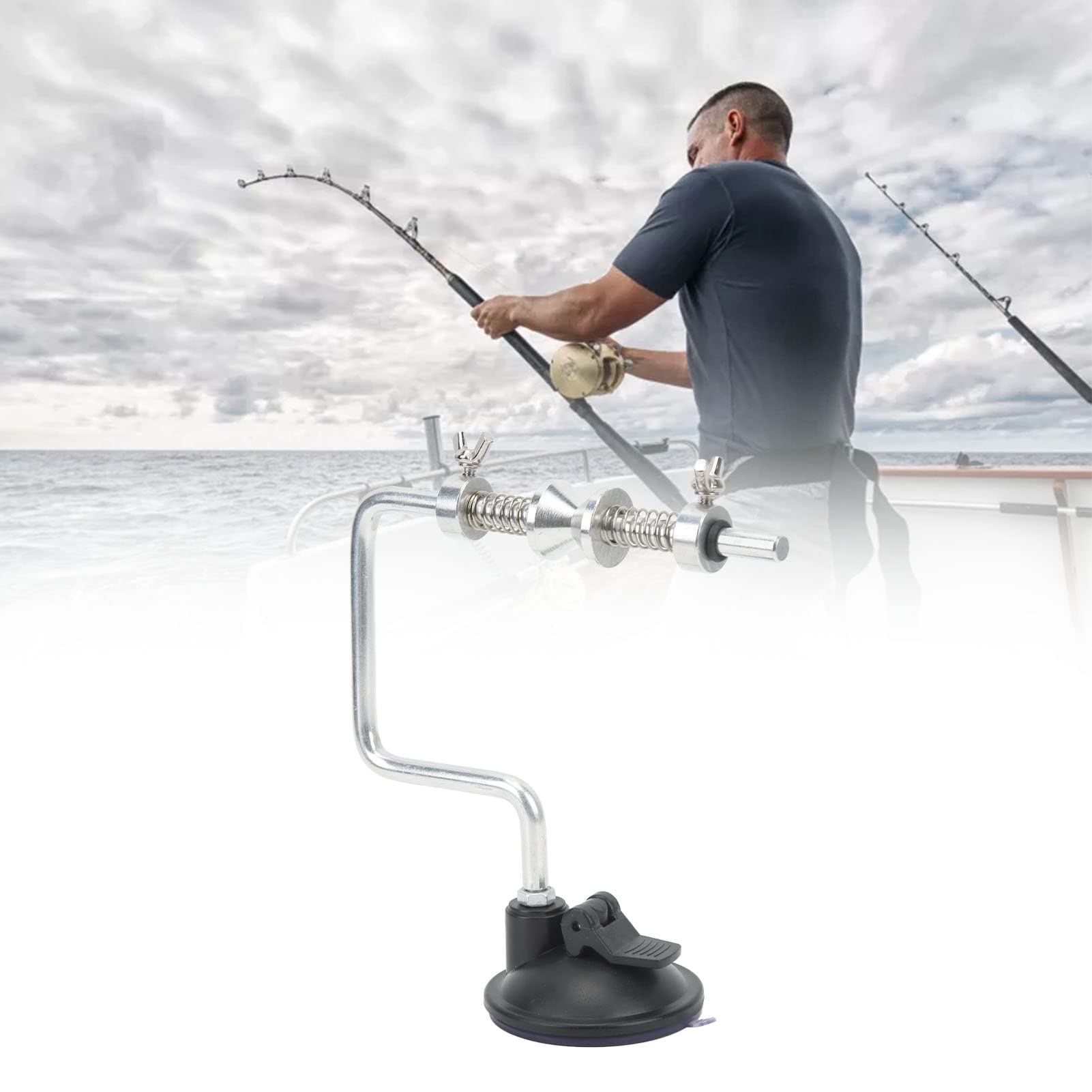 SPYMINNPOO Fish Line Spooler, Fishing Wire Winder System Aluminium Alloy Vacuum Sucking Cup Type Handle Fish Line Winding Tool Brakerotor Fishing Boat Winder