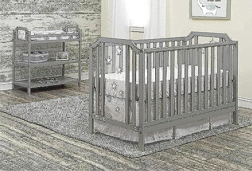 Suite Bebe Celeste 3 in 1 Convertible Island Crib, Wood and Acrylic, Light Grey