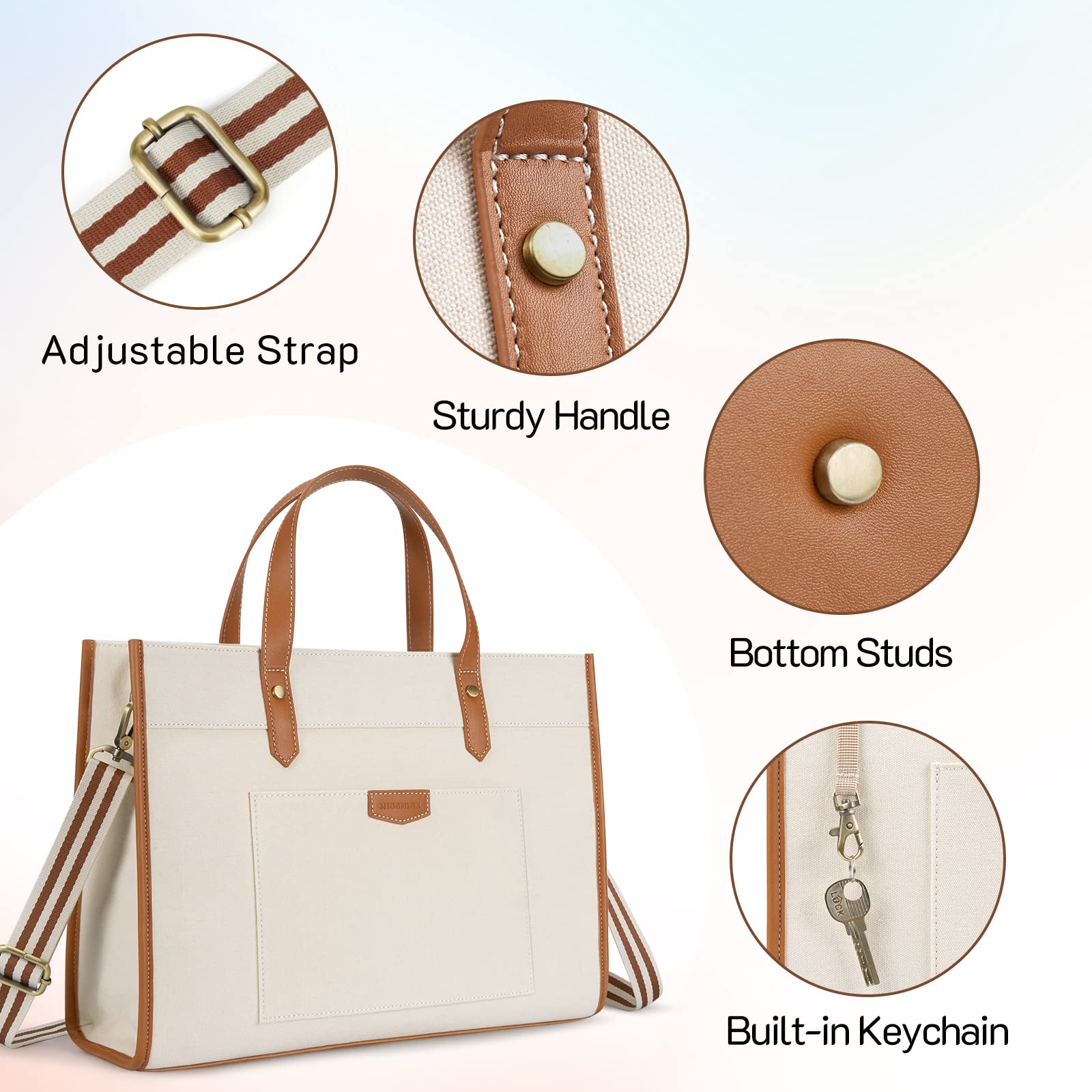 Missnine Laptop Tote Bag Canvas Laptop Bag 15.6 inch Work Shoulder Bags Casual Briefcase Handbag for Travel, Office, College