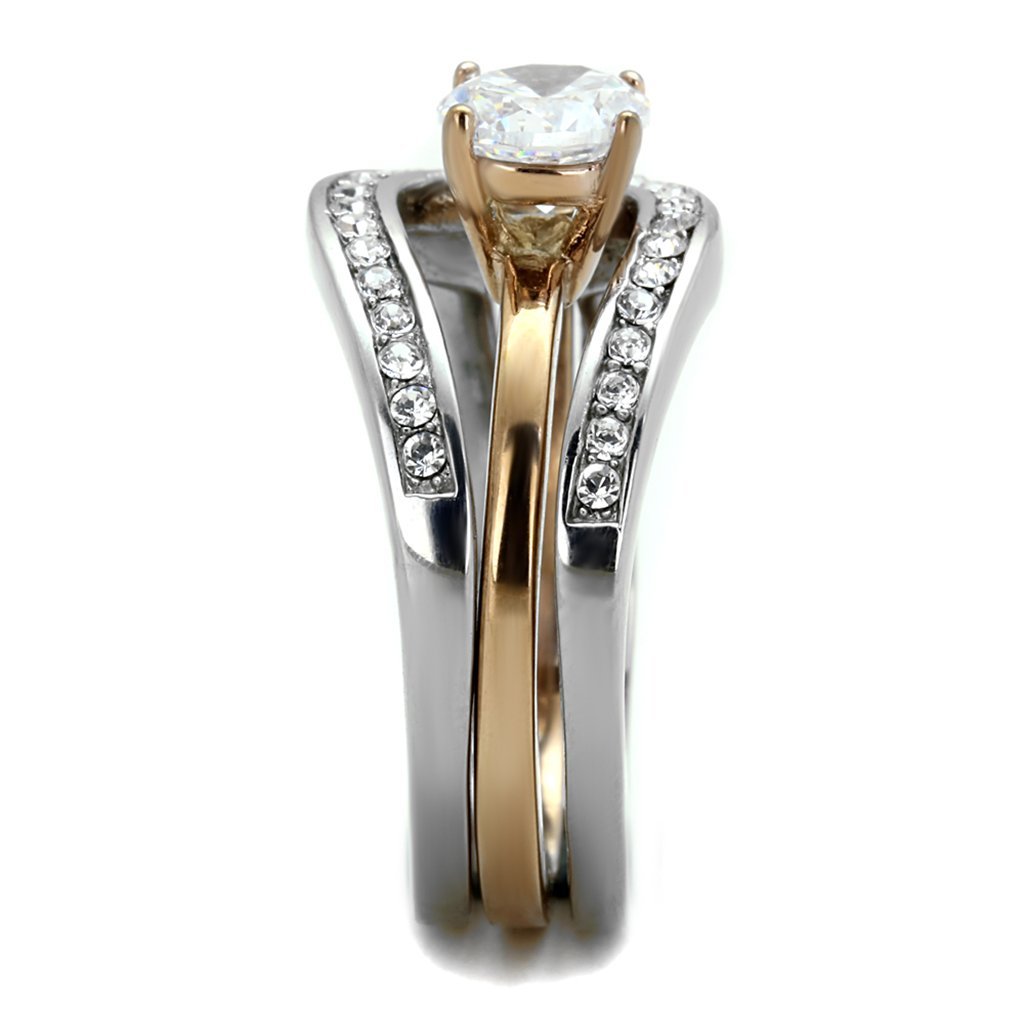 Marimor Jewelry 1 Carat Round Cut Two Toned Stainless Steel 2 Piece Wedding Ring Set Women's Size 9