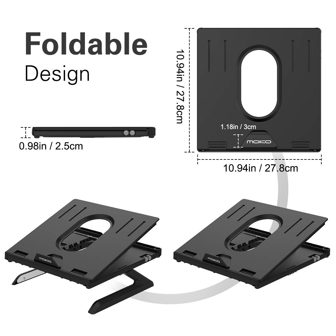 MoKo Laptop Stand, Multi-Angle Adjustable Laptop Holder for Desk Foldable Computer PC Riser Anti-Slip Mount for 2021 MacBook Pro 14", MacBook Pro Air, Surface Laptop, Notebook (10-15 Inch), Black