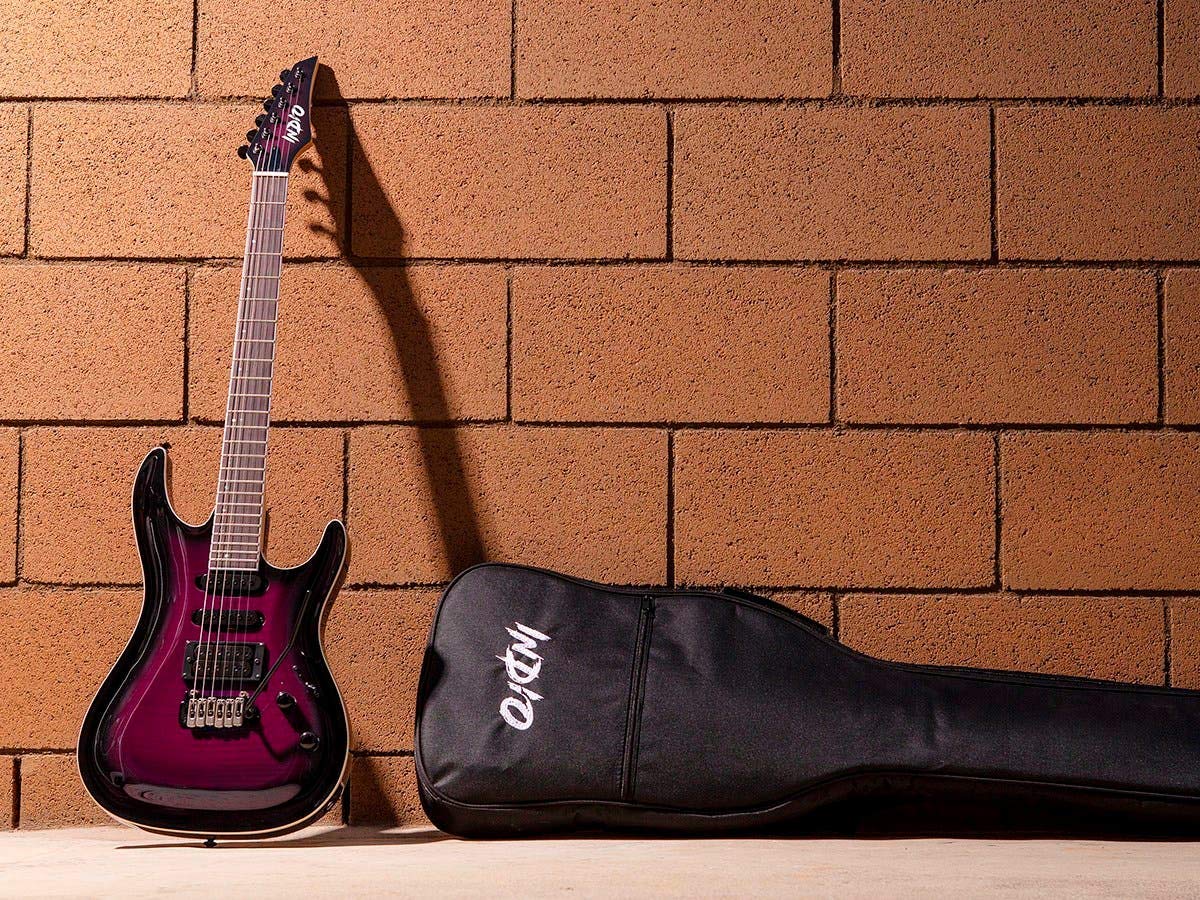 Monoprice Indio Series 6 String Solid-Body Electric Guitar, Right (610436), Purple