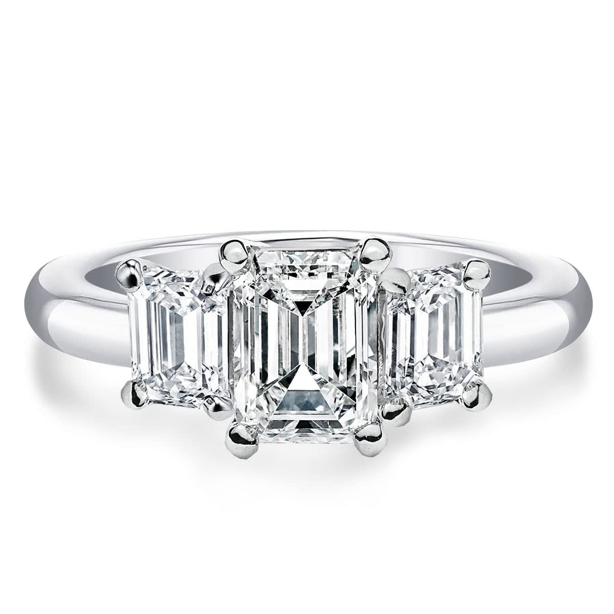 Sizeron Emerald Cut Moissanite Engagement Rings For Women Total 2.0ct 3-Stone Anniversary Platinum Plated Sterling Silver Size 5