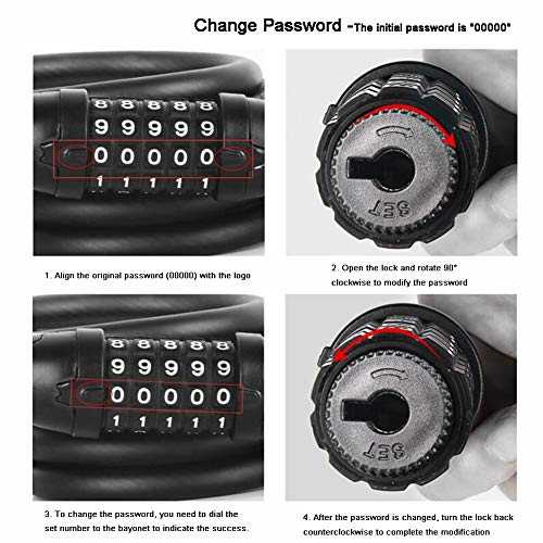 MUMA Bike Cable Lock, 5-Digit Resettable Combination Bicycle Chain Lock with Bracket for Bicycle, Mountain Bike, Scooter (Size : 125cm)