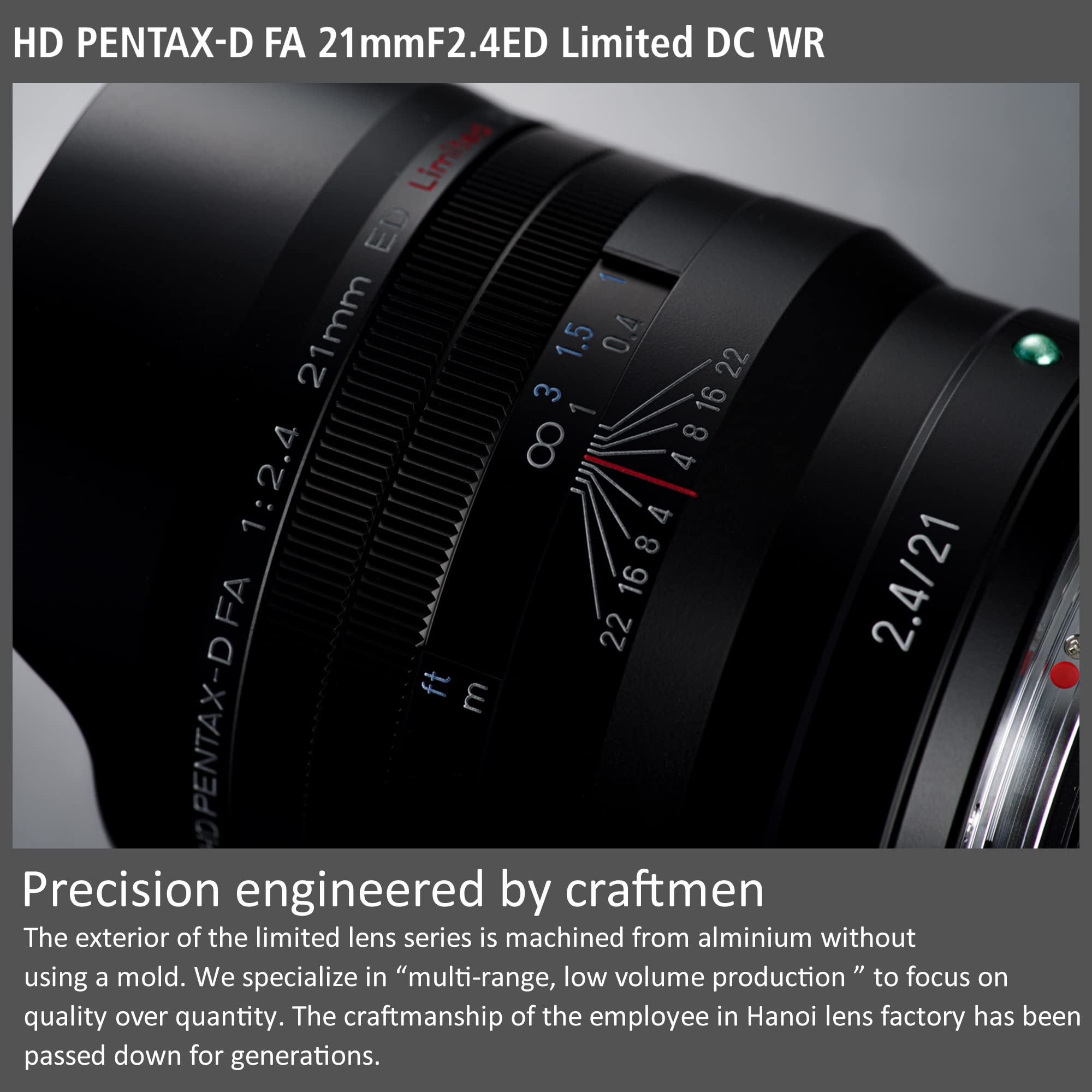 Pentax FA 21mmF2.4ED Limited DC WR Black Ultra-Wide-Angle Single Focus Lens [for use with Full Frame DSLR ] Limited Lens, machined Aluminum Lens Barrel, (28040)
