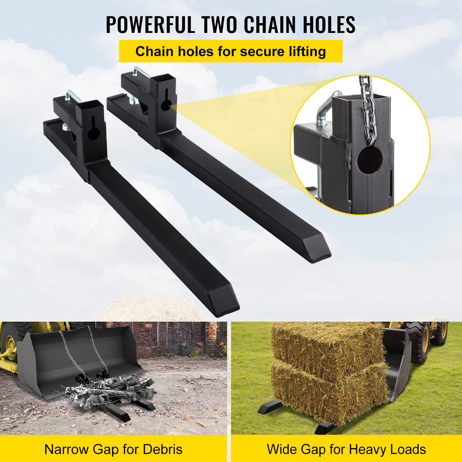 Mophorn Pallet Forks 42.9" 4000 Lbs Max, Clamp On Tractor Bucket Forks 58.7" Total Length, Heavy Duty Front Loader Forks, Fork Attachment for Skid Steer,Loader Bucket