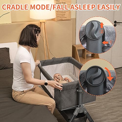 NEPDOF Baby Bassinet Bedside Sleeper Bedside Easy Folding Portable Bassinet 3 in 1 Baby Bed with Adjustable Height,Breathable Net,Large Storage Basket and Mosquito net