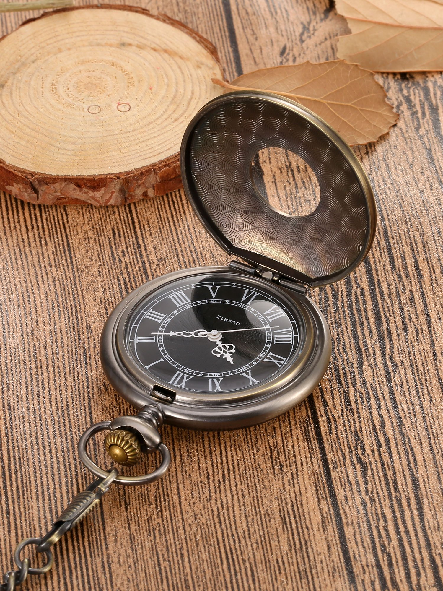 Mudder Vintage Roman Numerals Scale Quartz Pocket Watch with Chain (Gold)